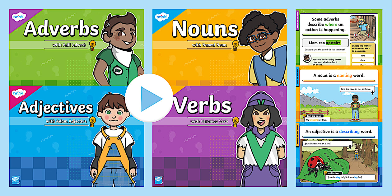 Grammar Gang: Nouns, Verbs Adjectives, Adverbs Teaching Pack