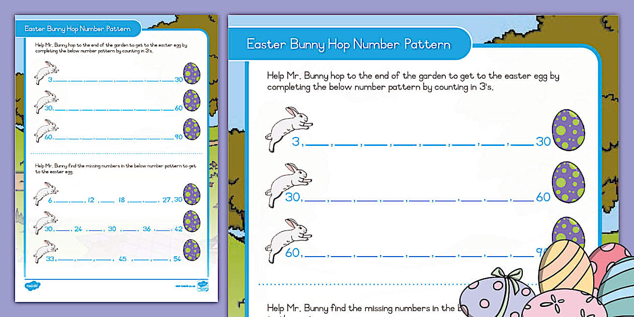 Easter Bunny Hop Number Pattern Activity Sheet - Twinkl