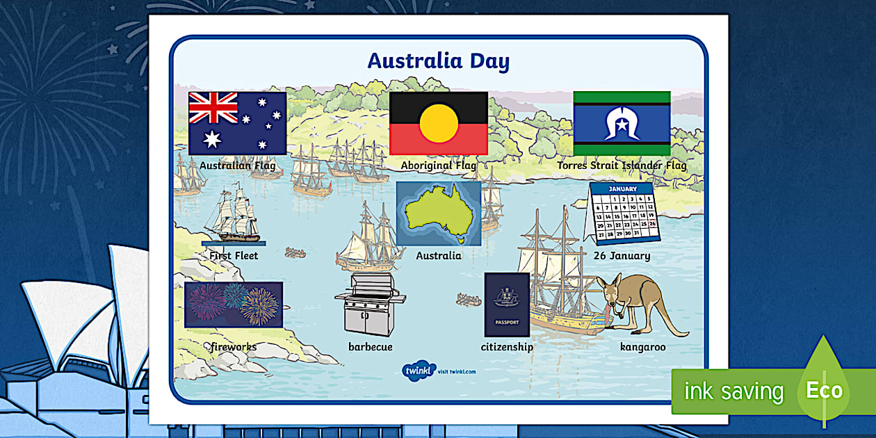Australia Day Scene Word Mat (teacher made) - Twinkl