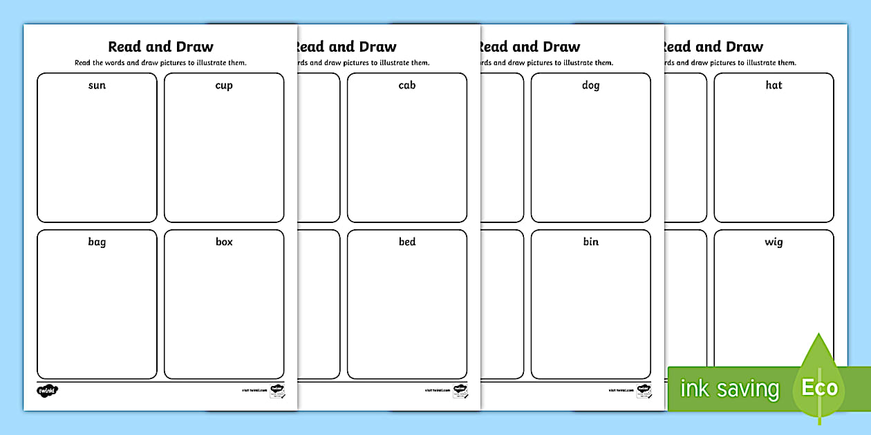Read and Draw CVC Word Worksheets - English Resource - Twinkl