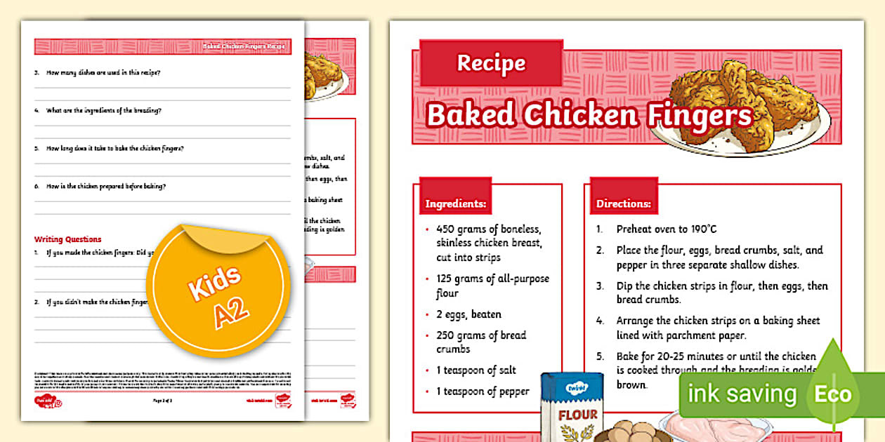 ESL Baked Chicken Fingers Recipe [Kids, A2] | Twinkl