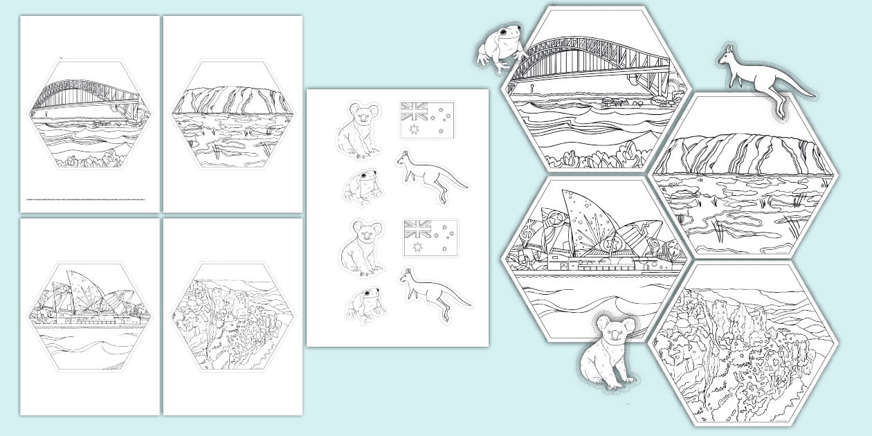 Australian Landmarks Hexagon Display Colouring Activity