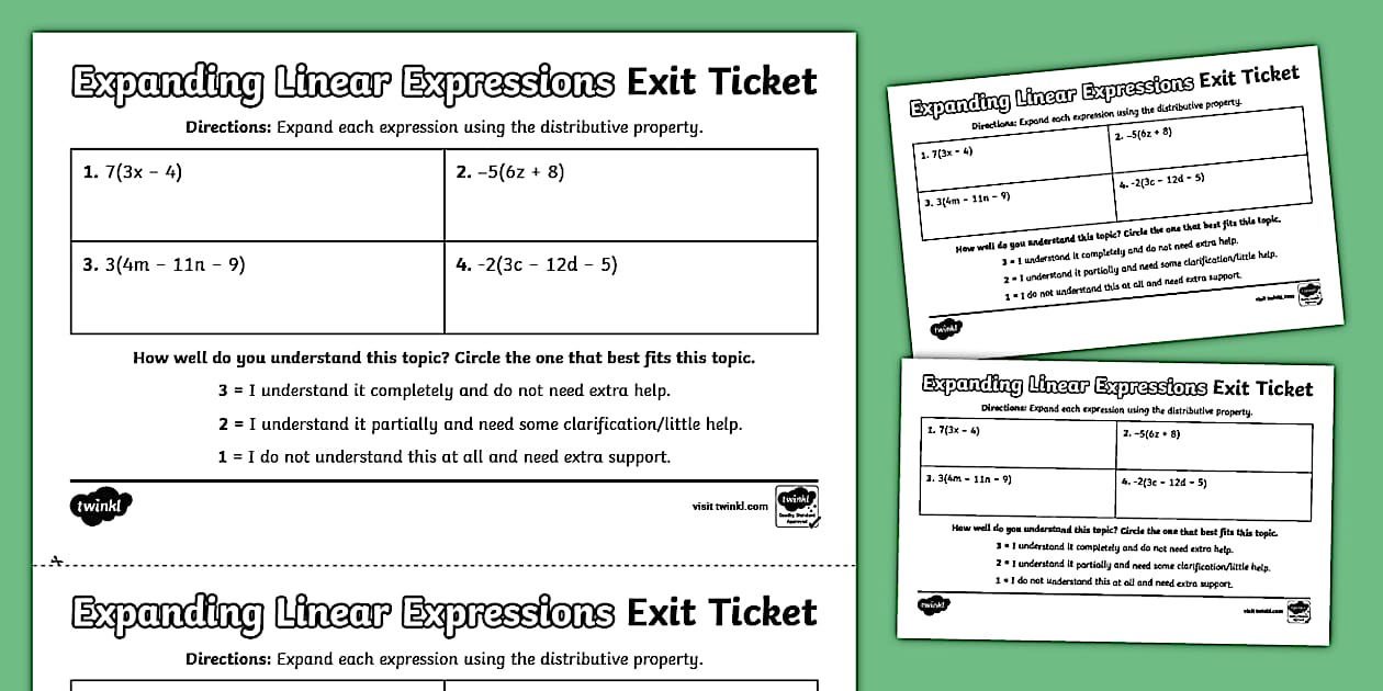 Seventh Grade Expanding Linear Expressions Exit Ticket