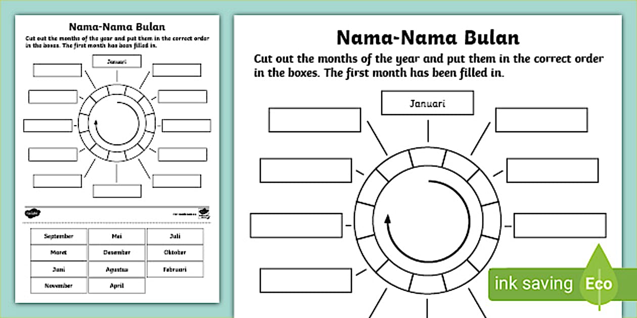 Months of the Year Cut and Stick Circle Worksheet Indonesian