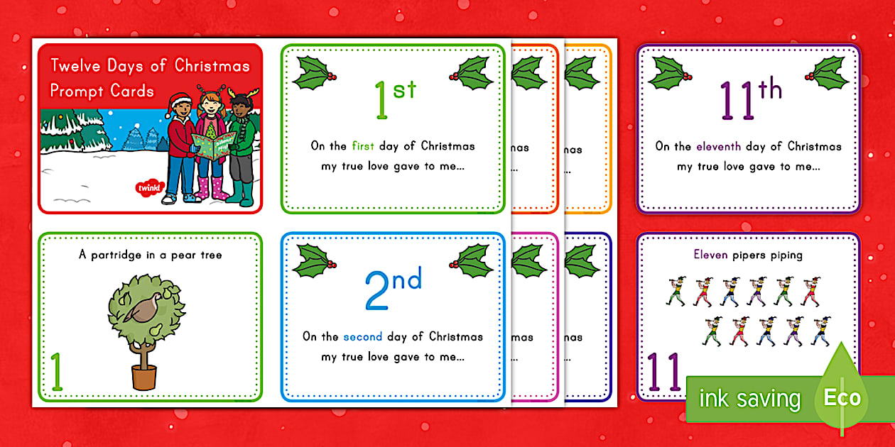 12 Days of Christmas Lyrics PDF Prompt Cards | Twinkl USA