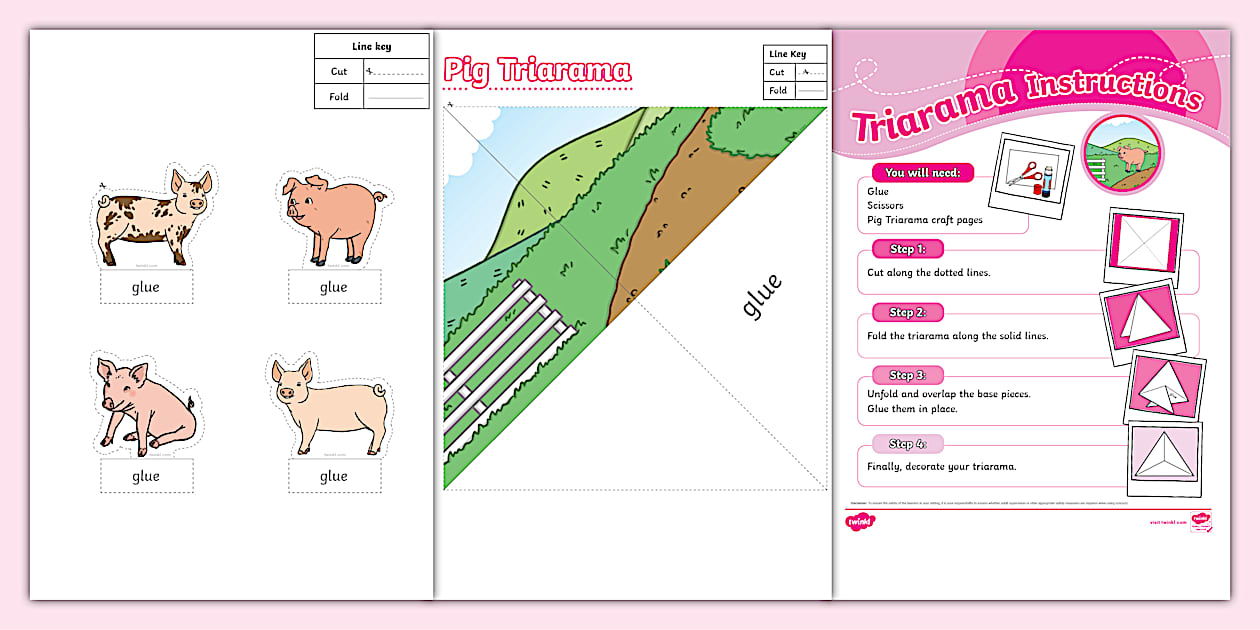 Pig Triarama Craft Cut and Stick Activity (Teacher-Made)