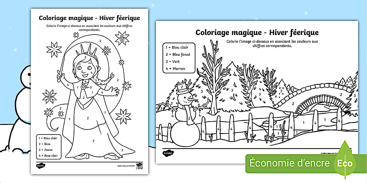 Coloriage magique d'un hiver féerique