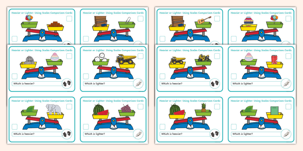 Heavier or Lighter: Using Scales Comparison Cards - Twinkl