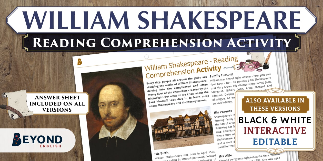 William Shakespeare Reading Comprehension Activity