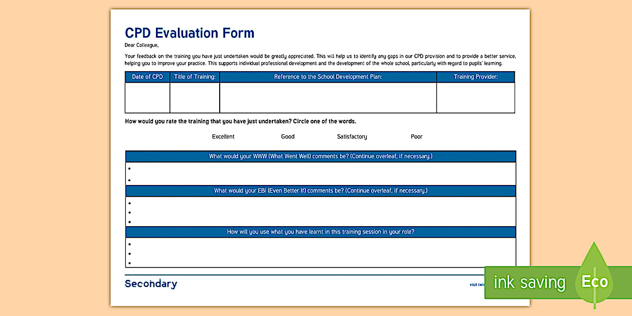 CPD Evaluation Form Template - Twinkl Educational Resources