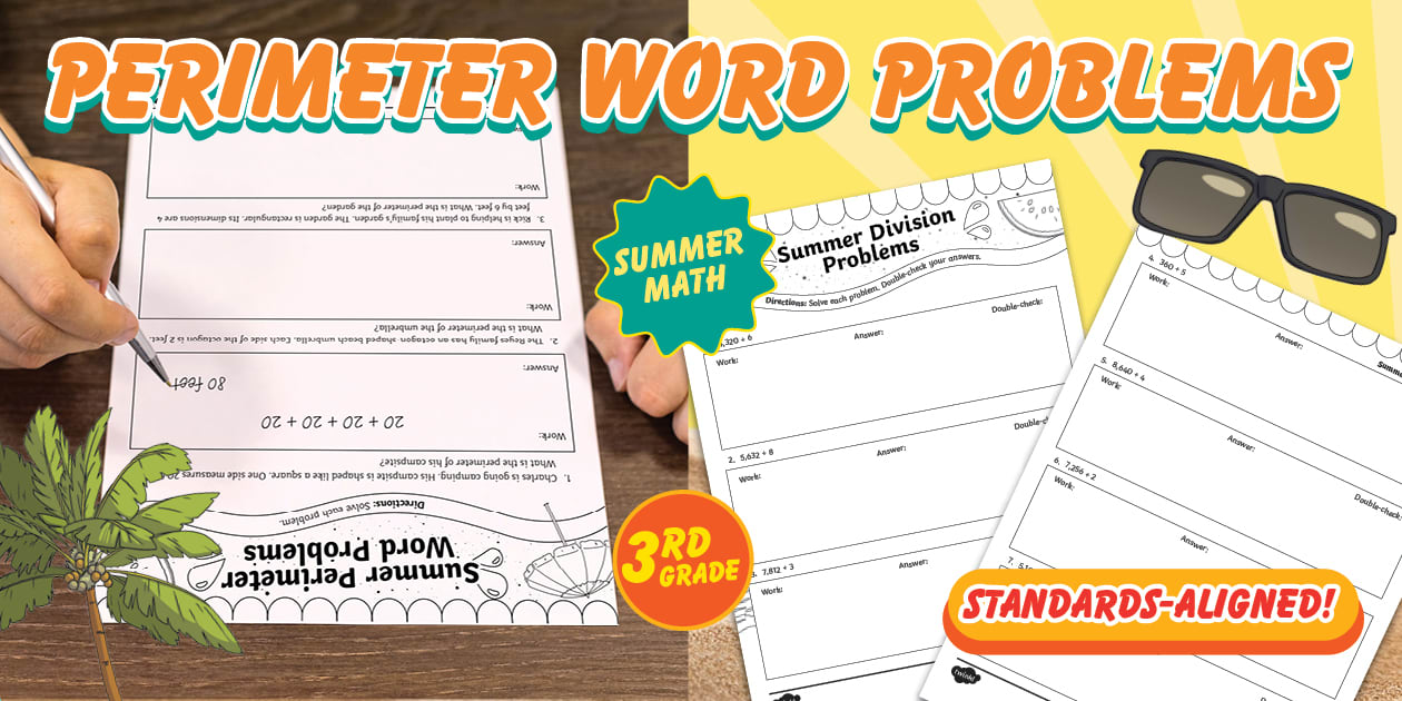 Third Grade Summer Perimeter Word Problems Worksheet