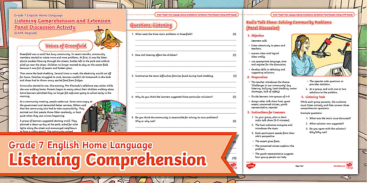 Grade 7 English Home Language Listening Comprehension and Extension Panel