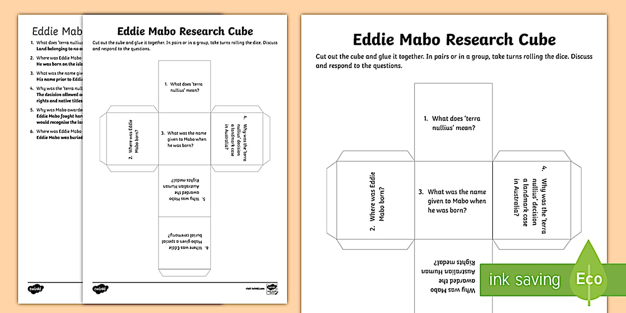TAS National Reconciliation Week Eddie Mabo Question Cube Activity