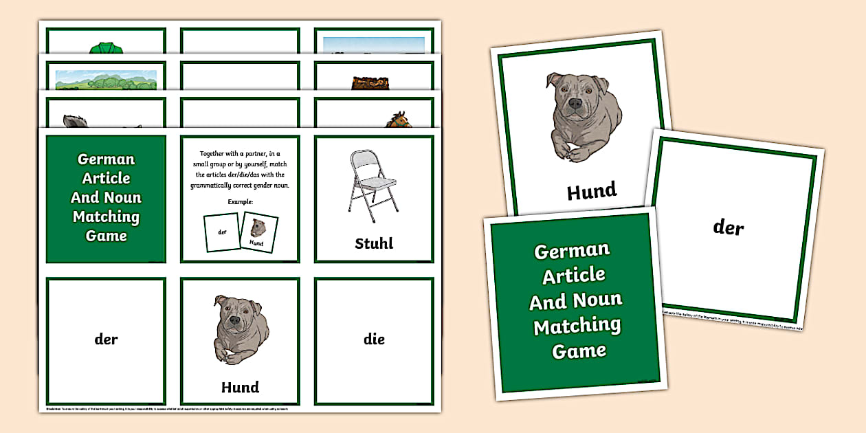 German Article And Noun Matching Cards Game (teacher made)