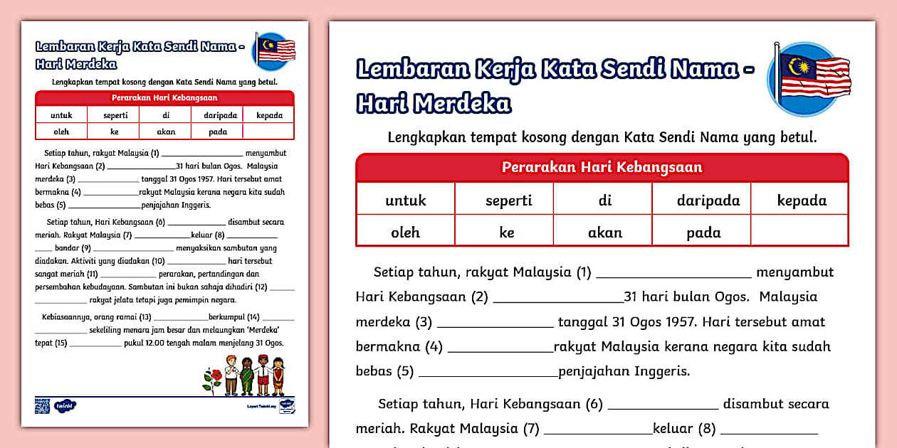 Lembaran Kerja Kata Sendi Nama - Hari Merdeka - Twinkl