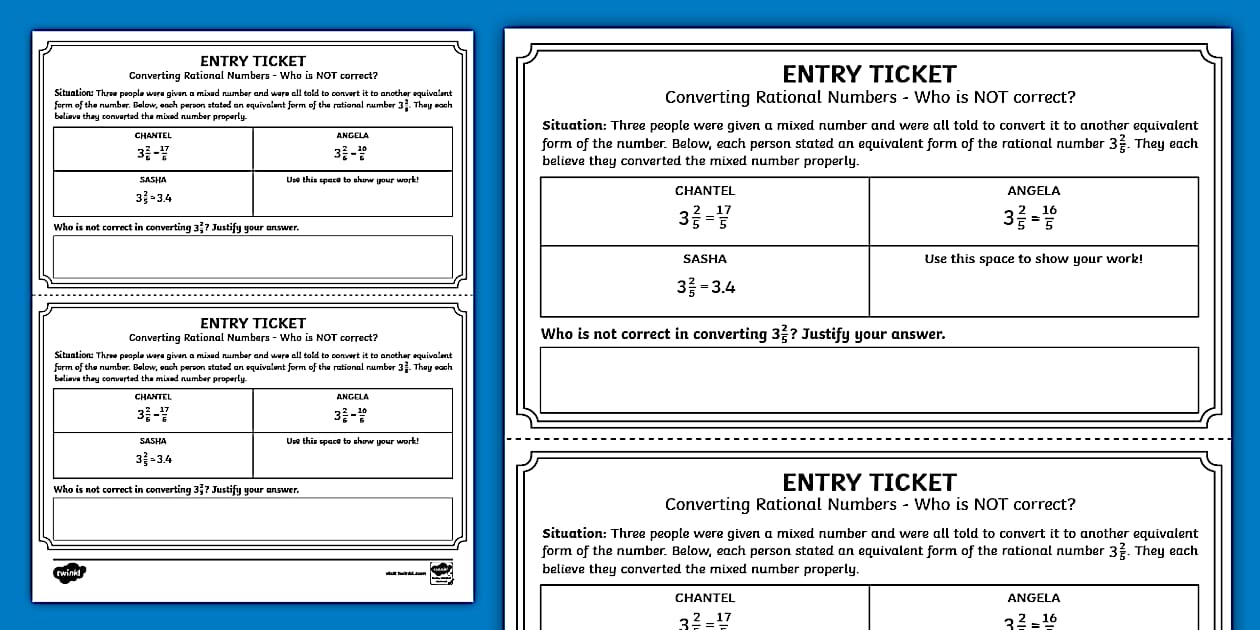 Seventh Grade Converting Rational Numbers Entry Ticket