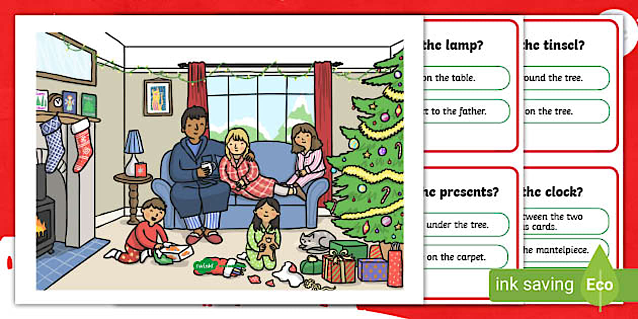 Editable Christmas Place Prepositions Question Cards