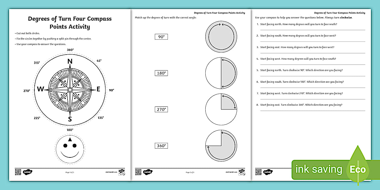 Degrees of Turn Four Compass Points Activity - Twinkl