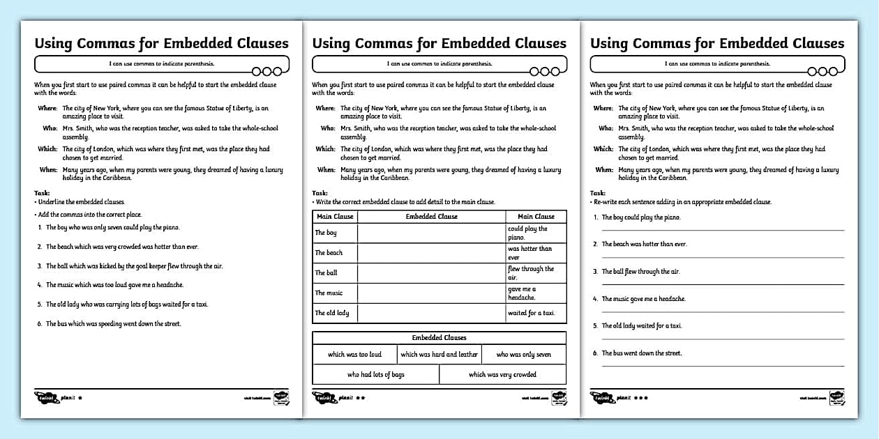Using Commas for Embedded Clauses (teacher made) - Twinkl