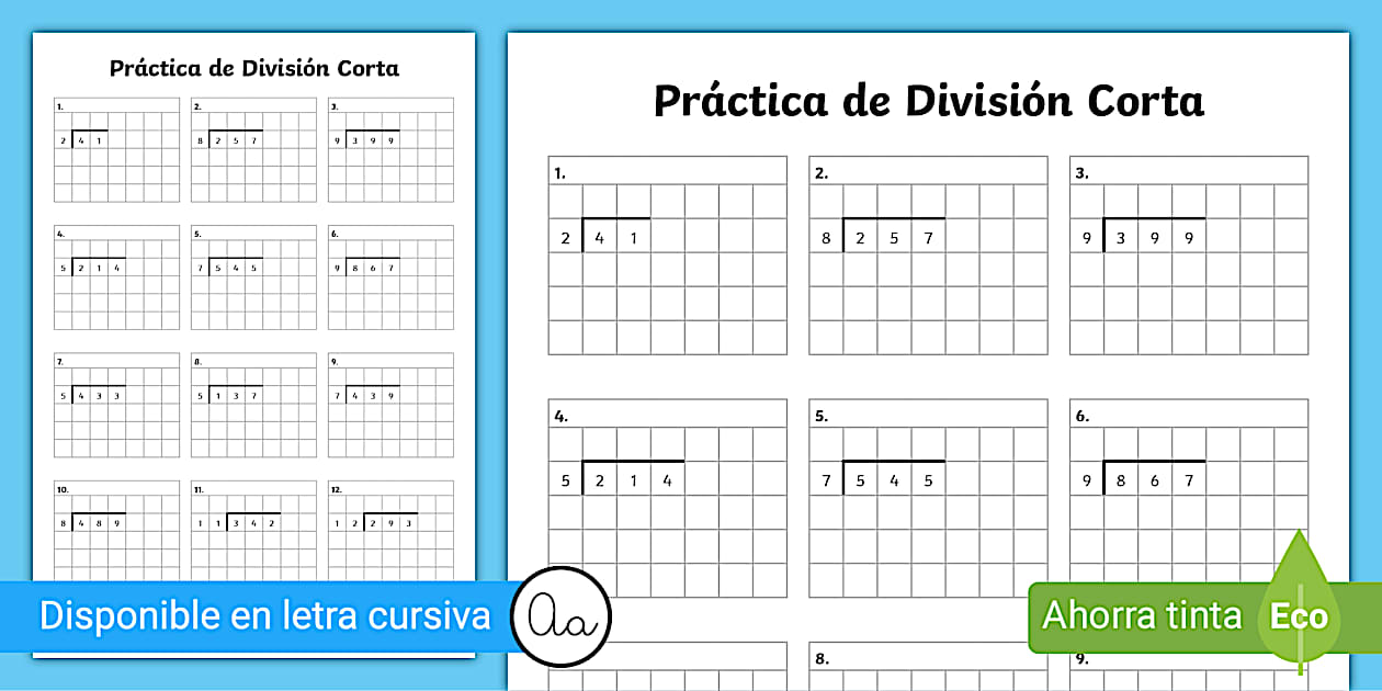 Hoja de actividad: Práctica de división corta- Guía de trabajo