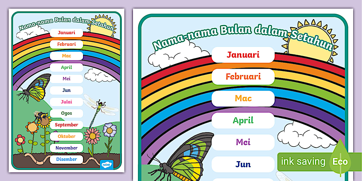 Poster Nama-nama Bulan dalam Setahun (teacher made) - Twinkl