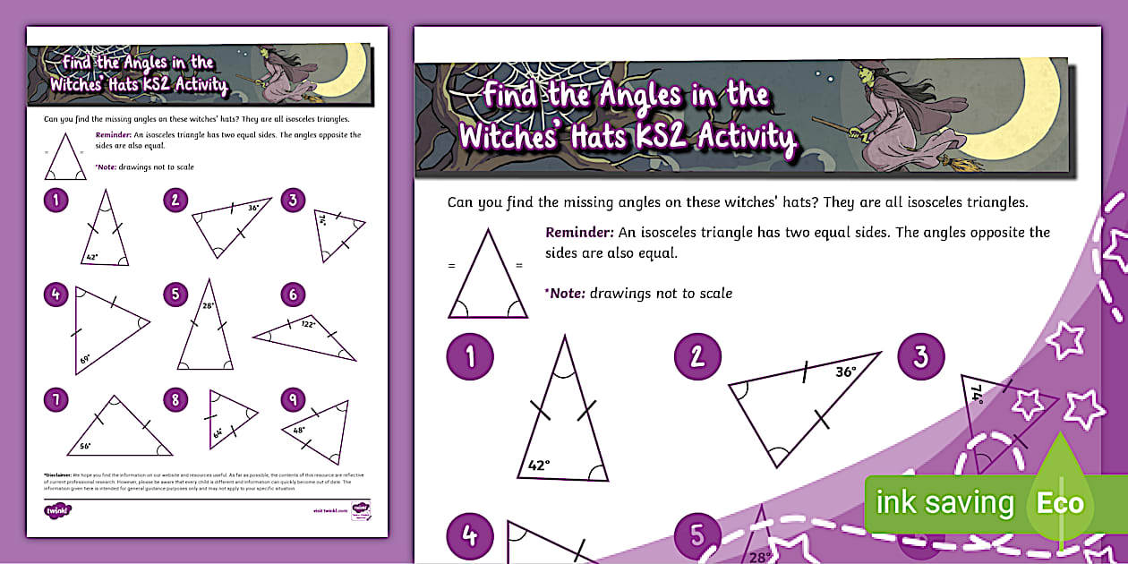 Find the Angles in the Witches' Hats KS2 Activity - Twinkl