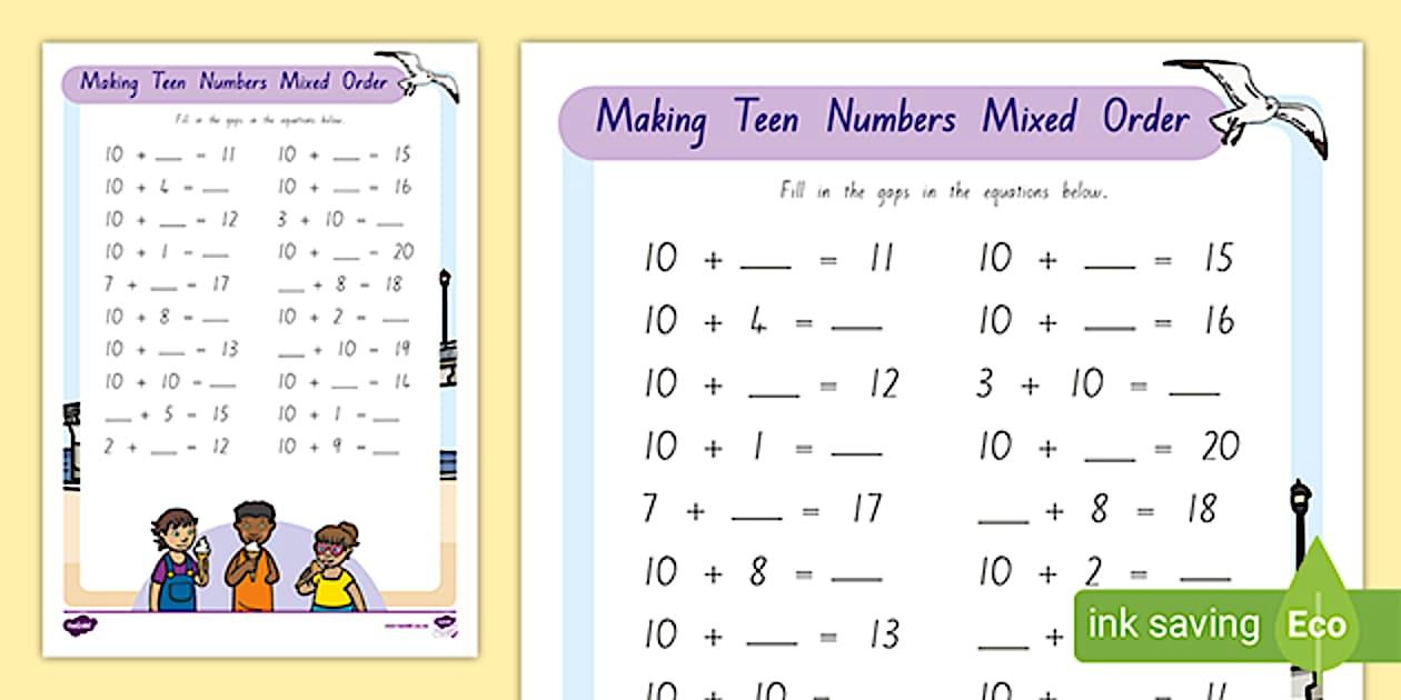 Stage 4 (Phase 1) Making Teen Numbers Mixed Order - Twinkl