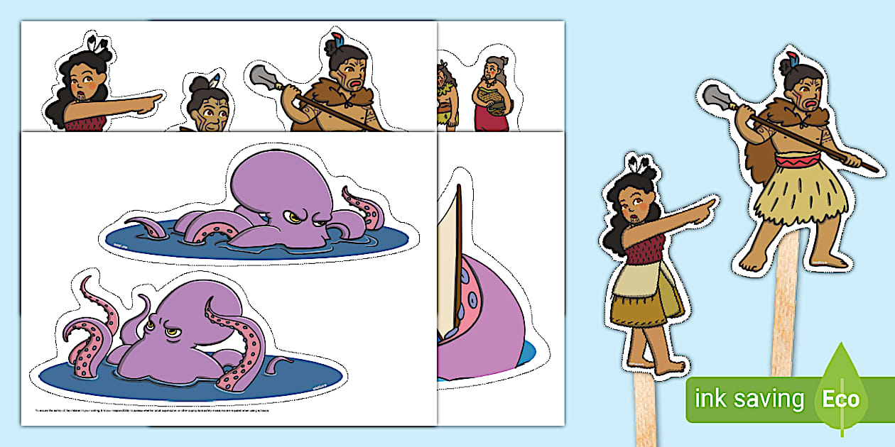 Kupe and Te Wheke Stick Puppets (teacher made) - Twinkl