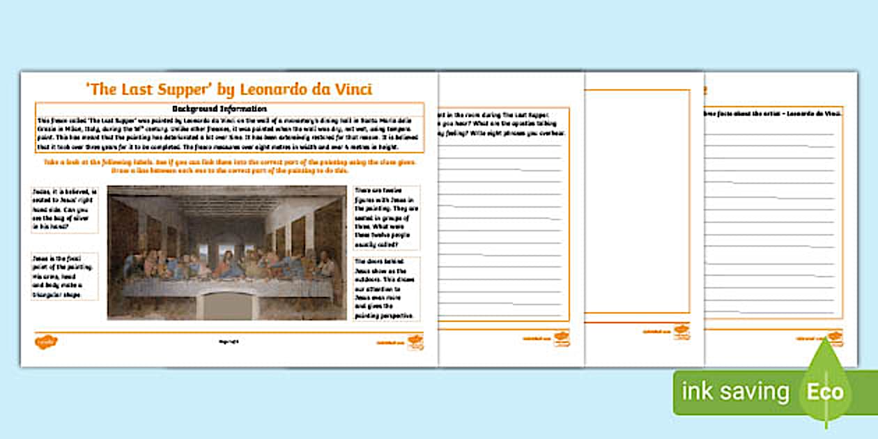 The Last Supper by Da Vinci Art Appreciation Worksheet / Worksheet