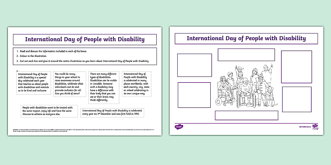 International Day of People with Disability Activity Sheet