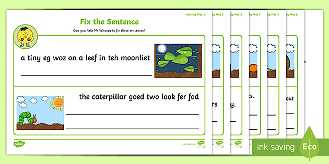 Fix the Sentence Activity Mat Pack to Support Teaching on The Very Hungry