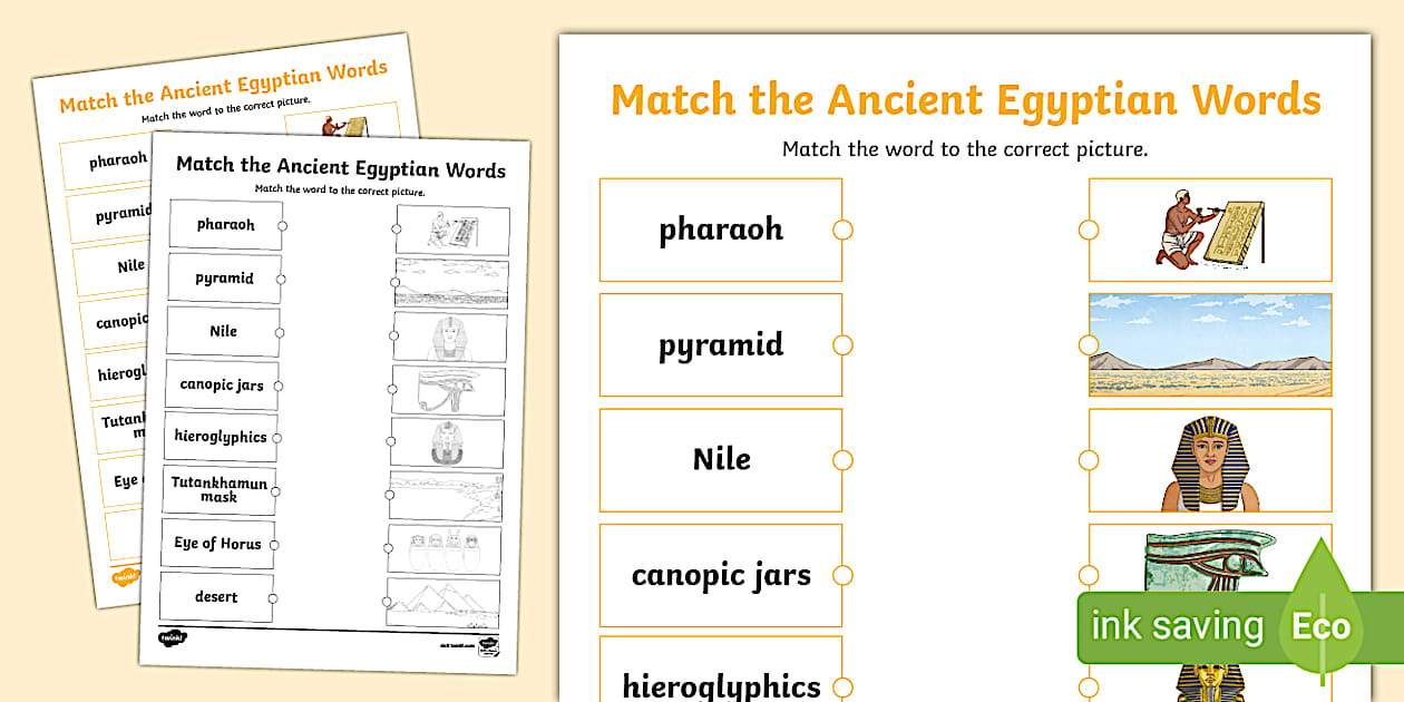 Egyptian Vocabulary Matching Worksheet (teacher made)