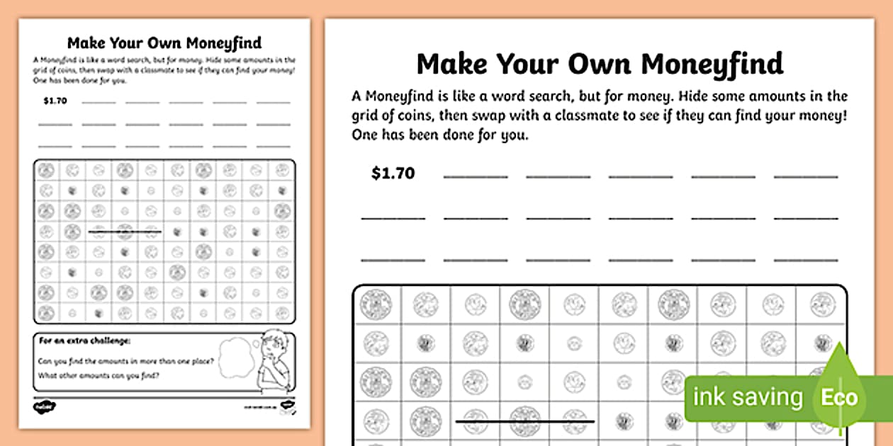 Make Your Own Moneyfind Worksheet (teacher made) - Twinkl