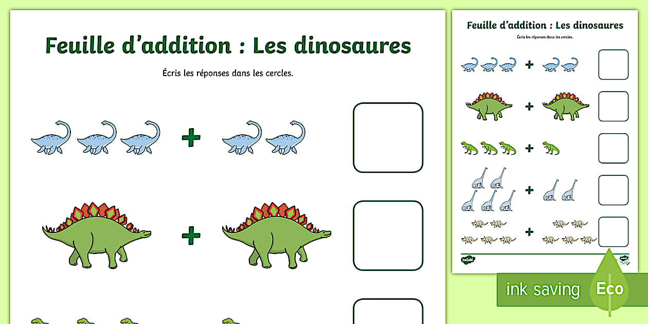 Black and White Feuille d'addition jusqu'à 10 : Les dinosaures