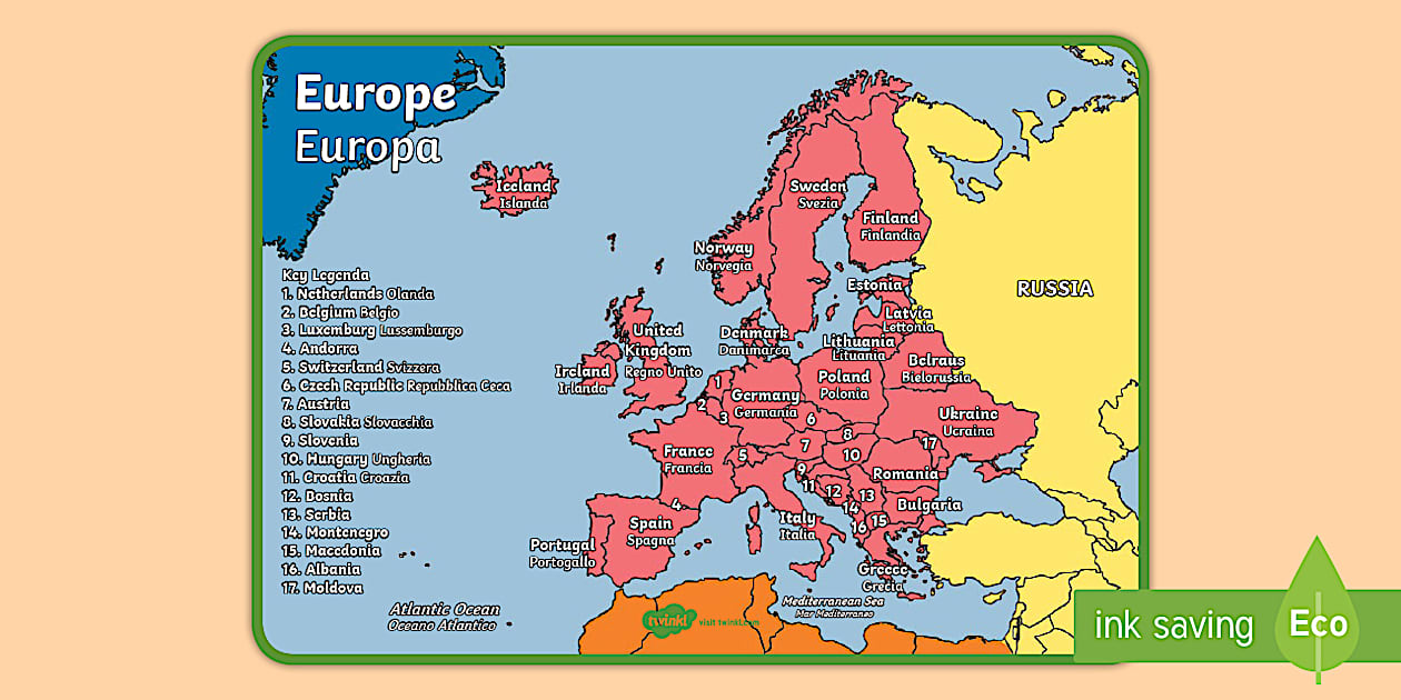 Geography Continents of the World Europe Display Posters English/Italian