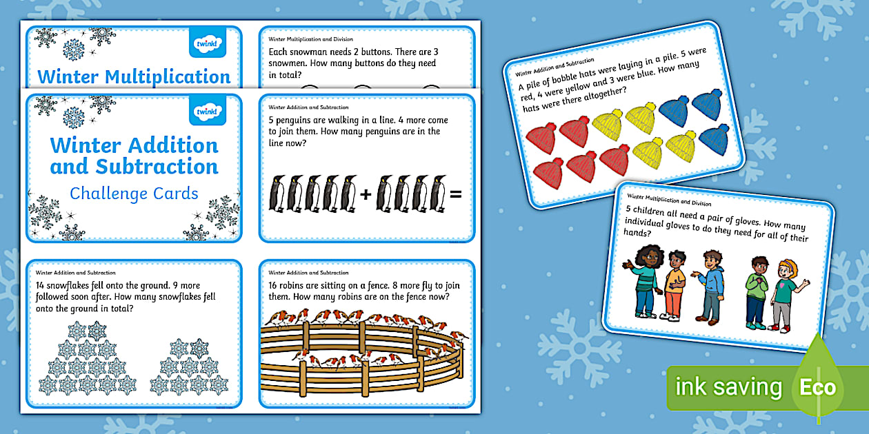 Year 1 Winter Themed Maths Challenge Cards - Twinkl