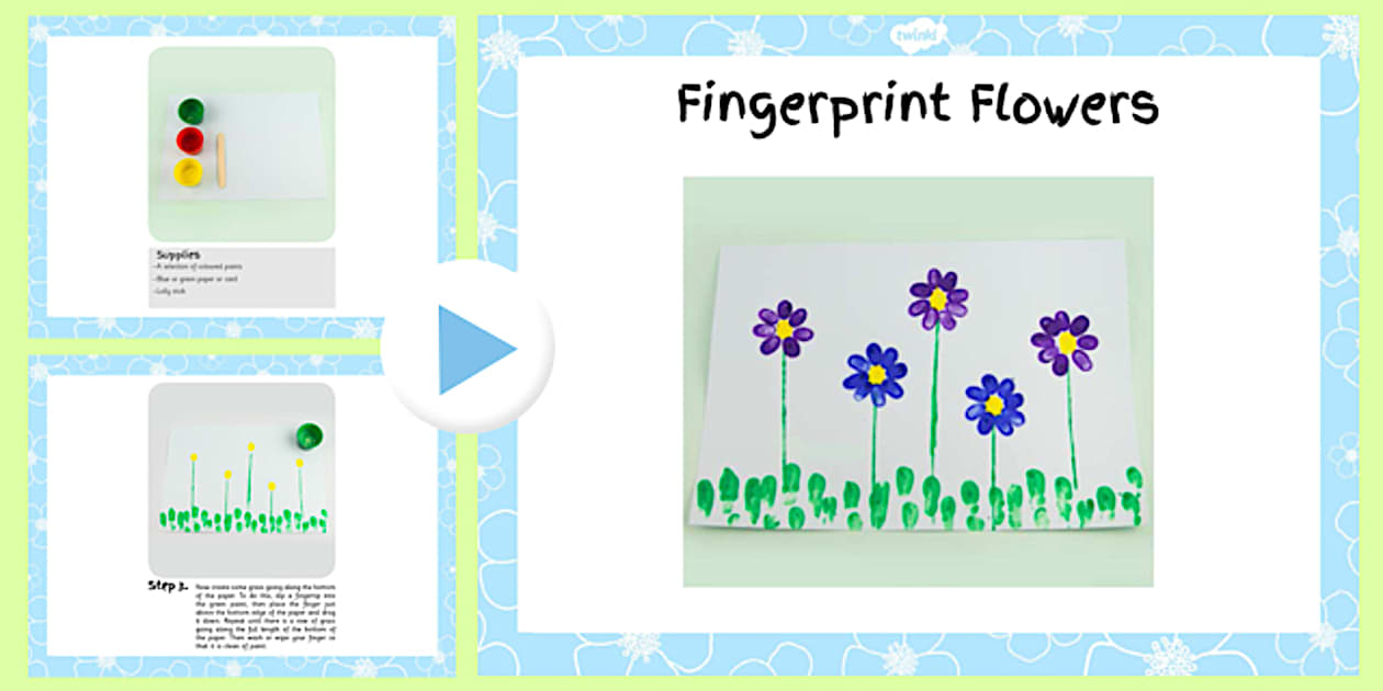 Fingerprint Flowers Craft Instructions Powerpoint - Twinkl