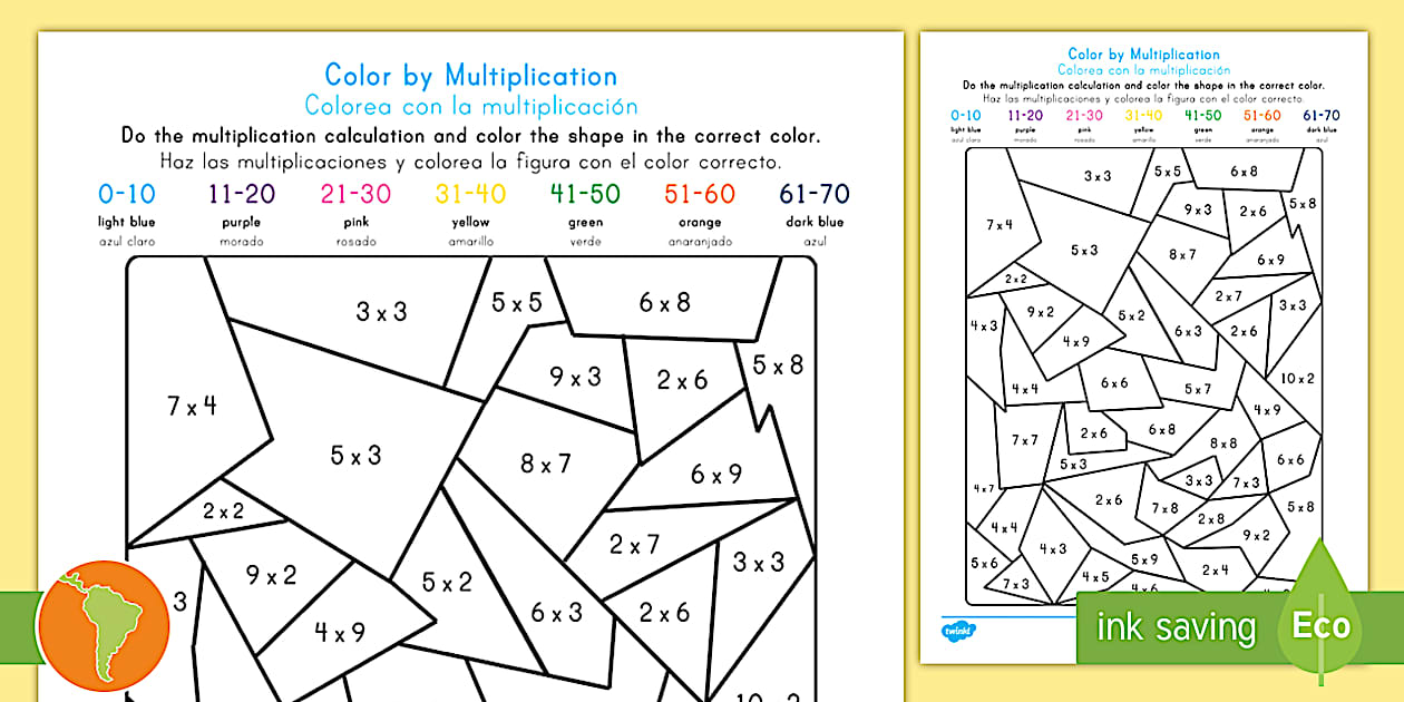 Color by Multiplication Activity Worksheet / Worksheet - - English ...