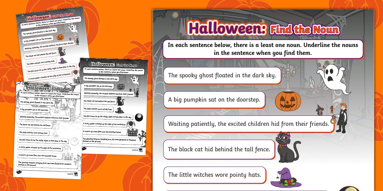 Halloween Find the Nouns Worksheet (Teacher-Made) - Twinkl