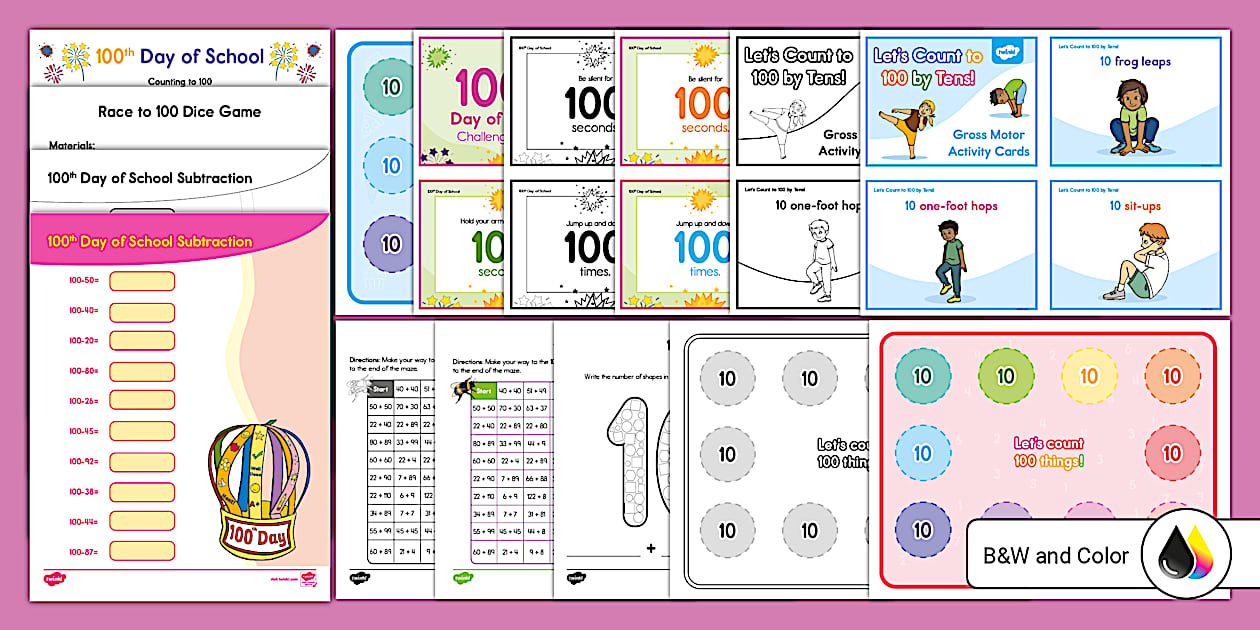 100th Day of School Math Activity Pack for K-2nd Grade