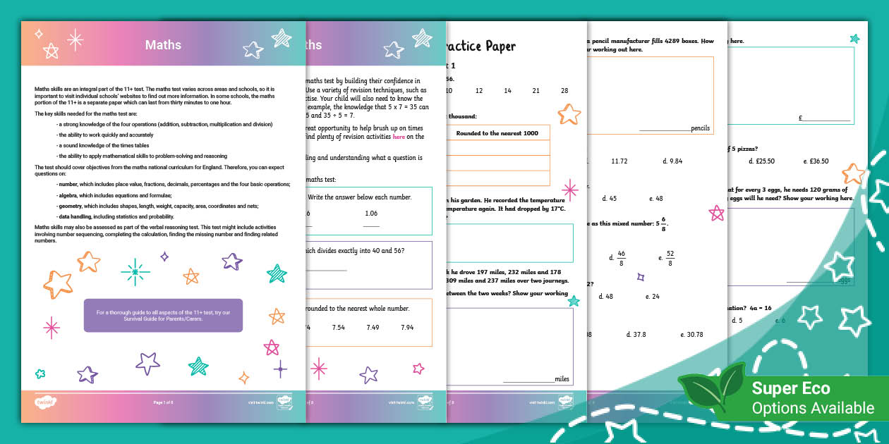11 Plus Maths Papers | Practice Tests for Revision | Twinkl