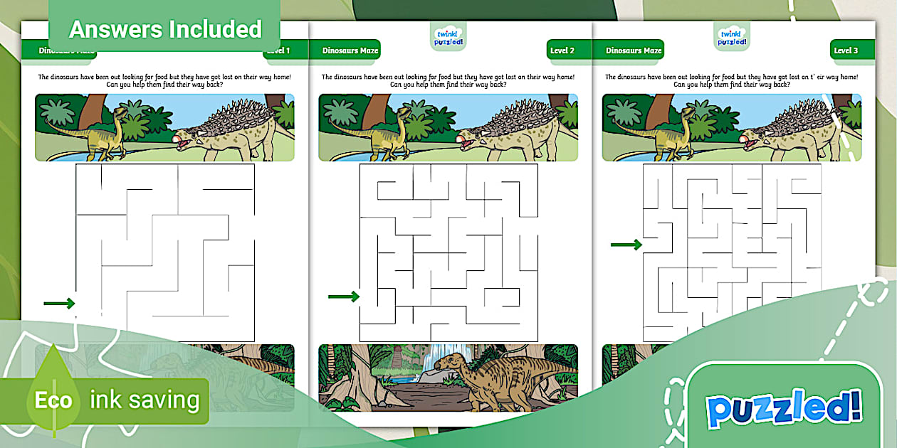 Fun Dinosaurs Maze Puzzle Pack - AL - Twinkl Puzzled