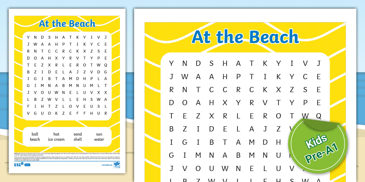 Kids' Pre-A1 Beach Word Search (teacher made) - Twinkl
