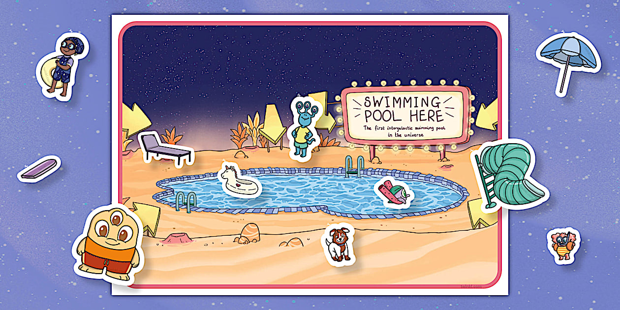 Cut and Stick Alien Swimming Pool Scene
