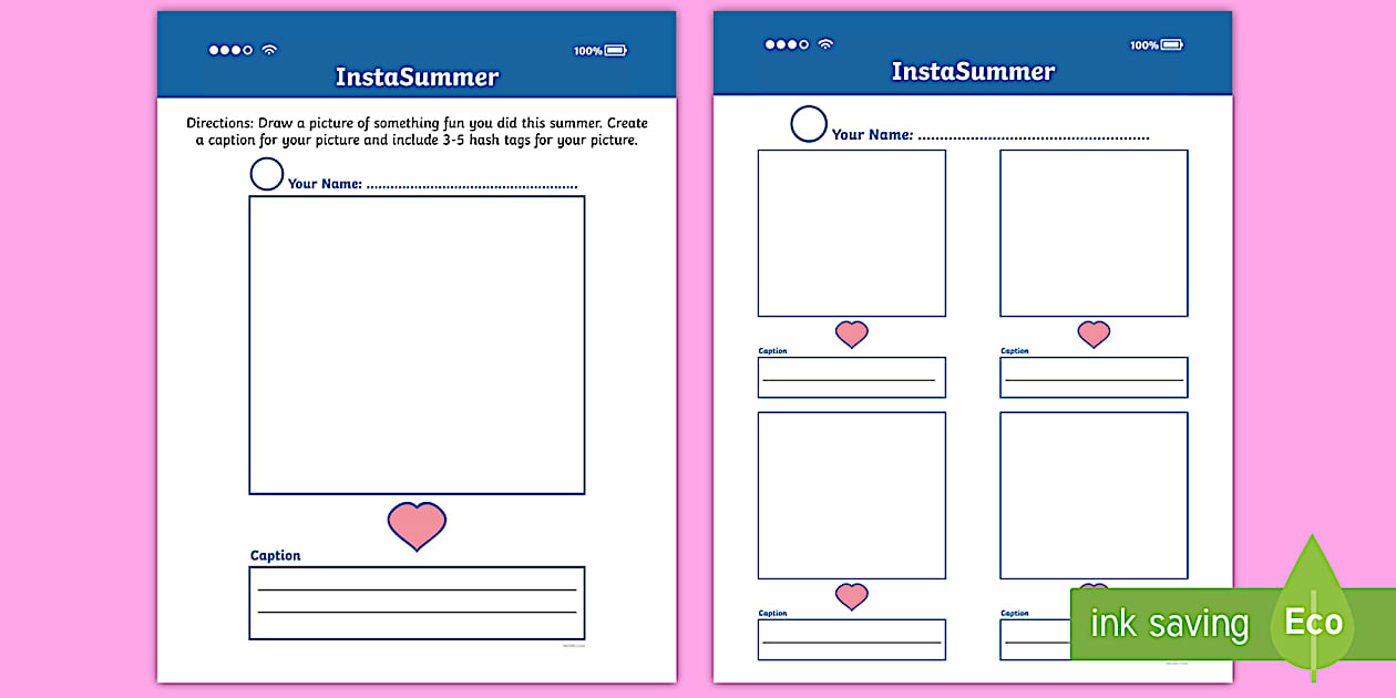 InstaSummer Post Writing Template - Twinkl - USA - Twinkl