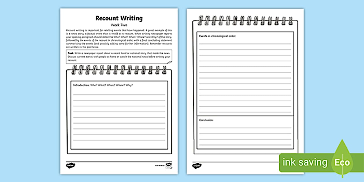 Recount Writing Week Two Homework - Worksheet (Teacher-Made)