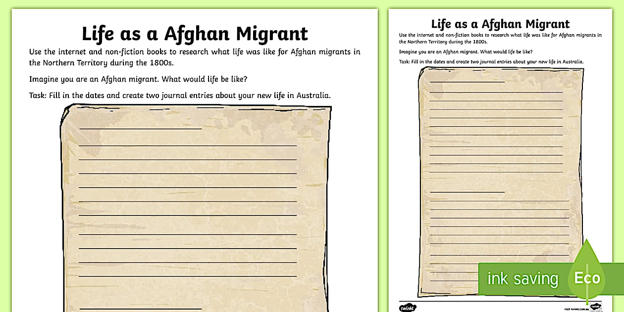 Black and White Life as an Afghan Migrant Journal Activity