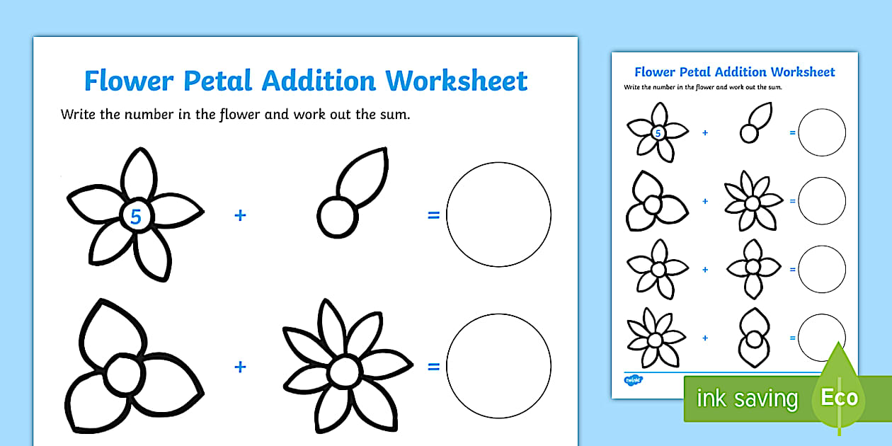 Numbers on Flowers Addition Worksheet (teacher made)