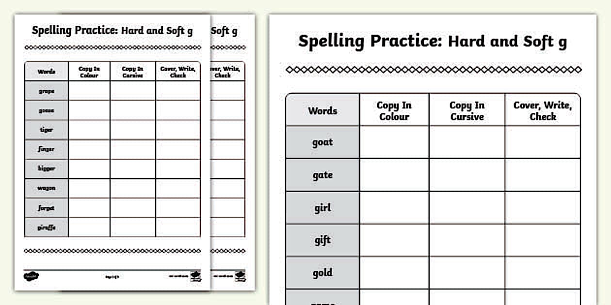 Grade 3 Hard and Soft g Spelling Practice Sheets - Twinkl