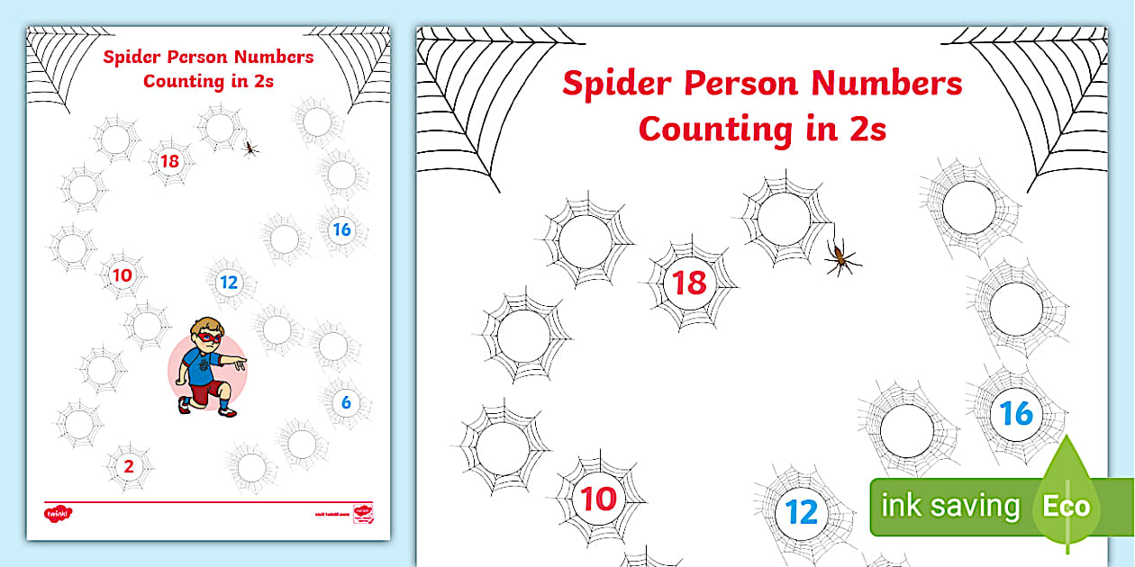 👉 Spider Person Numbers Counting in 2s (teacher made)